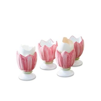 Loberon Eierbecher 4er Set Mireille, Tulpenform, von Hand bemalt, Tischaccessoires, Osterbrunch, Ostertafel, Fr&uuml;hst&uuml;ckstisch, Tafelschmuck, Steingut, rosa