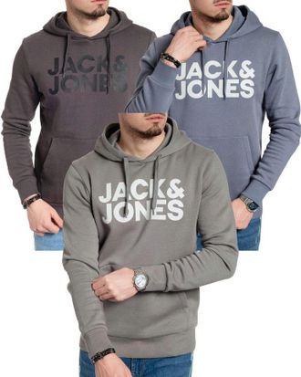Jack & Jones Kapuzensweatshirt modische Hoodies mit Logoprint (Spar-Set, 3er Pack) Unifarbene Pullover mit flauschigem Innenfutter