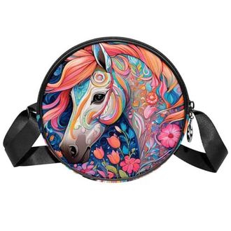 Generic Sac &agrave; bandouli&egrave;re rond pour femme, petit sac &agrave; bandouli&egrave;re avec fermeture &eacute;clair et bretelles r&eacute;glables style d&eacute;contract&eacute; pour femmes et filles