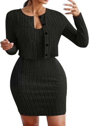 Generic 2026 Vestes pour femmes robe avec veste deux pi&egrave;ces &eacute;l&eacute;gante moulante, Noir, S