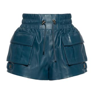 Balmain Short en cuir dagneau - Femme - Shorts - Bleu - Taille: 34 FR