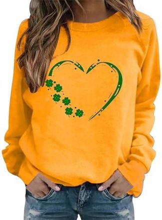 Generic Sweat à capuche pour femme avec trèfle irlandais - Col rond - Manches longues - Décontracté - Pull ample - Pour la Saint-Patrick - Vêtements trèfle, j