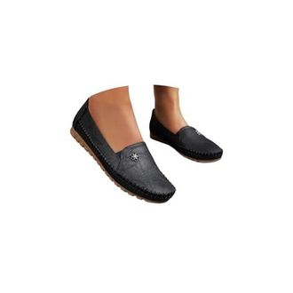 Generic Mocassins orthop&eacute;diques d&eacute;contract&eacute;s &agrave; enfiler en cuir pour femme - Chaussures basses confortables - Plateforme l&eacute;g&egrave;re - Bout rond - Chaussures de tra