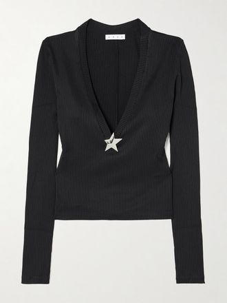 Area Oberteil Aus Geripptem Jersey Mit Verzierung - Schwarz