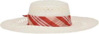 Ermanno Scervino Chapeau &agrave; larges bords avec foulard en soie imprim&eacute; Vichy - Femme - Accessoires - Blanc - Taille: S