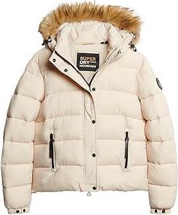 Superdry FAUX FUR SHORT HOOD PUFFER, Vestes Femme, Rainy Day Grey