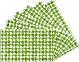 Wallario 6er Set Fr&uuml;hst&uuml;cksbrettchen aus Glas, Glasunterlage, Glasbrettchen Muster Einer Tischdecke in gr&uuml;n und wei&szlig; kariert, Gr&ouml;&szlig;e 14 x 23 cm, Sicherheitsglas