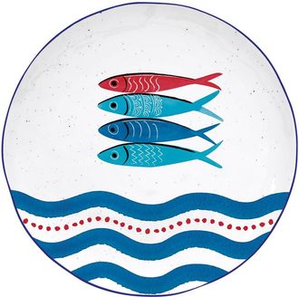 Easy Life Speiseteller SARDINES Party Fische Motiv 2 rund D. 26cm weiß blau