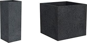 Scheurich C-Cube High, Hochgefäß aus Kunststoff, Stony Black, 26 cm lang, 26 cm breit, 70 cm hoch, 9 l Vol. & C-Cube Pflanzgefäß Stony Black 40 cm, Höhe 33 cm