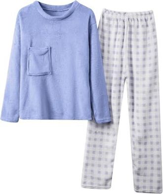Generic Pyjama en Flanelle pour Femme, Confortable et Doux, imprim&eacute; Dessin anim&eacute;, Grande Taille (Sky Blue, XXL)