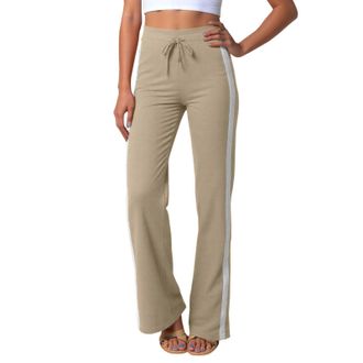 Generic Weite Hose Damen Freizeithose Lockere Sweatpants Yogahose mit Taschen Elegant Stoffhose Hohe Taille Jogginghose Straighthose Bauchkontrolle Schlaghose