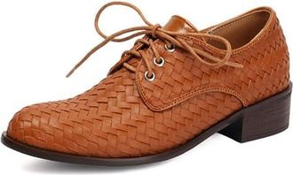 Generic Mocassins &agrave; lacets tress&eacute;s &agrave; bout rond pour femme - Style r&eacute;tro britannique - Chaussures Oxford l&eacute;g&egrave;res, marron, 40.5 EU