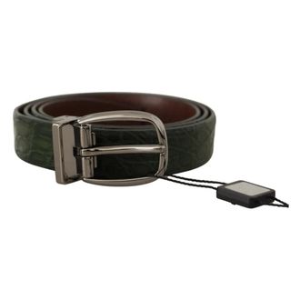 Dolce & Gabbana Homme, Accessoires, Vert, Taille: ONE Size Exotic Leather Silver Buckle Belt