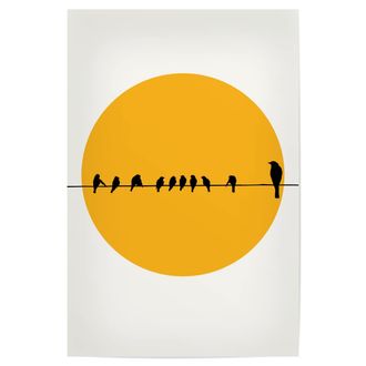 artboxONE Poster 75x50 cm gelb Abstrakt A Birds Family hochwertiger Design Kunstdruck - Bild Sonne Familie Sonne