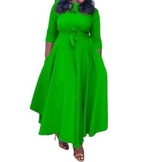 Generic Robe ample d&eacute;contract&eacute;e &agrave; manches courtes pour femme - En maille - Noir, vert, 3XL