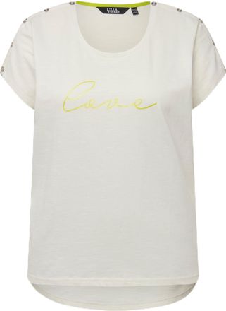 Ulla Popken Damen Mit Knopfleiste Und Print, Oversized T-Shirt, Offwhite, 62-64 EU