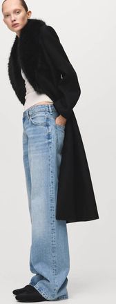 Mango Manteau laine Manteco col fausse fourrure noir - Femme - XXL - MANGO