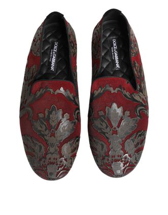 Dolce & Gabbana Mens Bordeaux Jacquard Leather Slip On Loafer Shoes Co+vi+lamb+70lf