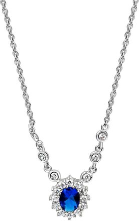 Zeeme Silber Halskette Silber 925 rhodiniert mit Zirkonia blau und wei&szlig;