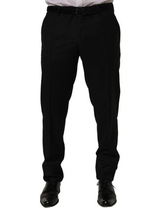 Dolce & Gabbana Mens Virgin Wool Dress Trousers Black Silk