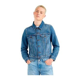 Levi's Veste trucker en denim &agrave; coupe d&eacute;contract&eacute;e avec manches longues - Femme - Vestes - Bleu - Taille: 36 FR