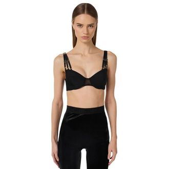 Elisabetta Franchi Femme, Tops, Noir, Taille: 38 FR Soutien-gorge en jersey et tulle avec bretelles &eacute;lastiques