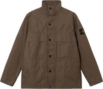 Stone Island Homme, Vestes, Brun, Taille: M Veste Terrain en Coton Tela Pigment&eacute; Cir&eacute;