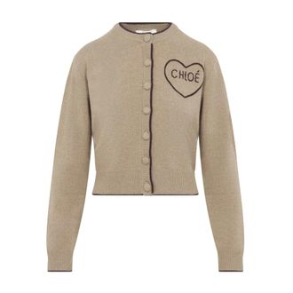 Chlo&eacute; Cardigan Logo Ajust&eacute; - Femme - Pulls - Beige - Taille: 40 FR