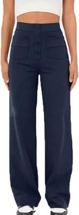 SHEKINI Décontractés Y2K Pantalon Femme Coupe Droite Jambe Large avec Multi Poches et Boutons Streetwear Pantalon de Loisirs Taille Haute Casual Baggy Pants