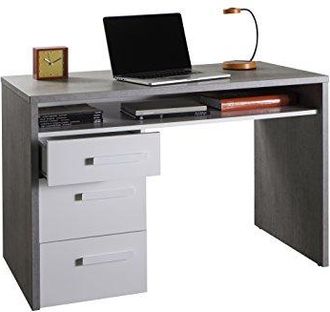 Dmora Schreibtisch mit Kommode mit drei Schubladen und einem Regal, Farbe Beton und Weiß, 110 x 77 x 60 cm
