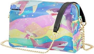 Mnsruu Sacs à bandoulière en cuir pour femme, motif requins animés dans les eaux arc-en-ciel