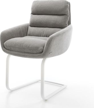 DELIFE Freischwinger Abelia-Flex mit Armlehnen Strukturstoff Soft Grau Freischwinger flach Weiß, Esszimmerstühle