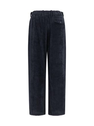 Giorgio Armani Mens Wide-Leg Ribbed Viscose Velvet Pants Anthracite Trousers