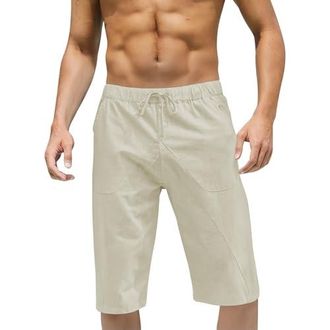 Generic Short de plage pour homme - En coton et lin - Pantalon baggy sarouel - Pantalon de plage avec poches - Coupe droite, beige, XXL