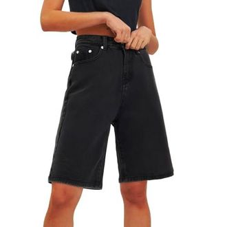 Generico Bermuda en jean pour femme &eacute;l&eacute;gant short en denim confortable pantalon ample au genou Cargo short avec poches &agrave; la mode jeans &eacute;lastique &agrave; la taille Pu