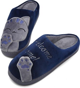 Mishansha Winter Hausschuhe Herren Baumwolle Damen Pantoffeln Pl&uuml;sch Gef&uuml;ttert Warm Slippers Blau 39/40 EU (Herstellergr&ouml;&szlig;e 40/41 EU)