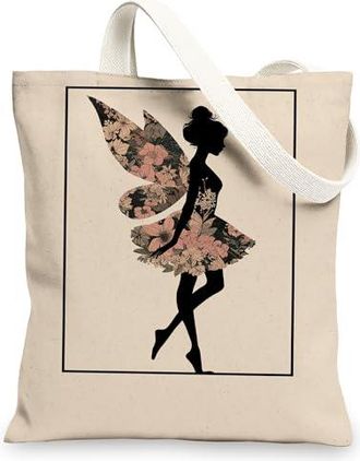 Generic Sacs fourre-tout en toile à motif floral - Légers et lavables - Pour gym, extérieur, voyage, plage, beige, 13x15 Inch