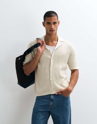 Selected Chemise l&eacute;g&egrave;re en maille boutonn&eacute;e beige-Neutre
