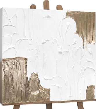 Yohji Yamamoto Art Abstrakt Acryl Gem&auml;lde auf Leinwand Life handgemalt Wandbilder Wohnzimmer modern Wohndekor Bild Farbe wei&szlig; gold quadratisch Leben echte Kunst 100x