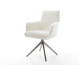 DELIFE Drehstuhl Heira-Flex mit Armlehnen Boucl&eacute; Soft Beige Kreuzgestell breit Graphit 360&deg; drehbar Wippfunktion Taschenfederkern, Esszimmerst&uuml;hle