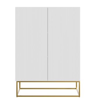 Selsey Kommode Schrank Aufbewahrungsschrank 90 cm 2 T&uuml;ren 3 F&auml;cher Wei&szlig; Goldene Beine Veldio