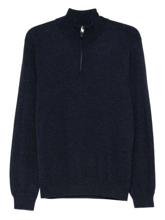 Canali Melierter Pullover mit Rei&szlig;verschluss - Blau