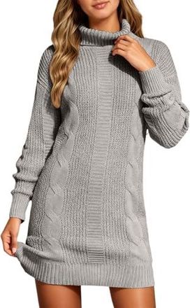 Generic Robe amincissante en tricot &agrave; manches longues et col roul&eacute; - Coupe ajust&eacute;e - Pull mi-long pour lautomne et lhiver, gris, 3XL