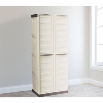 Dmora Mehrzweck Außen oder Innenbereiche, 2 türige Mobile und 3 Polypropylen Regale, 100% Made in Italy, 70x39h165 cm, beige Farbe - Dmora