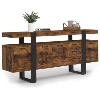 IDMarket Idmarket - Buffet 180 cm phoenix xxl 4 portes avec 2 tiroirs bois effet vieilli et noir