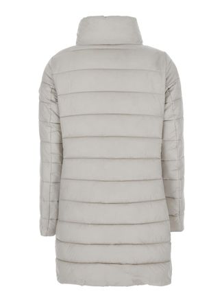 Save The Duck Womens Beige Down Jacket With High Neck And Logo Patch Tech Fabric Puffer
