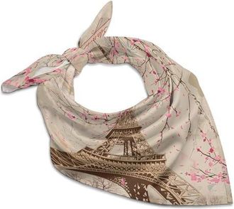 Generic Écharpe vintage carrée en soie avec motif de fleurs de Paris - Tour Eiffel - Écharpe pour cheveux respirante - Cadeau pour femme et homme, multicolore