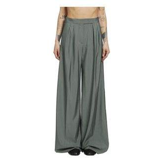 Max Mara Femme, Pantalons, Vert, Taille: 42 FR Pantalon Large en Laine et Soie