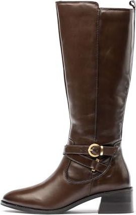 Yokono Bottes à Talons en Cuir pour Femme LOP-406 Marron | Chaussures Automne-Hiver pour Femme | Cuir de Vachette Nappa | 4 cm
