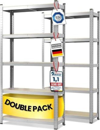 Floordirekt Lot de 2 étagères galvanisées pour charges lourdes - 200 x 100 x 50 cm - 5 tablettes réglables (Lakota)